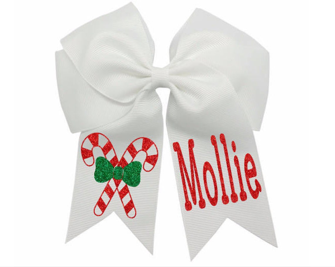 Girls Christmas Hair Bow-candy Cane Hair Bow-monogram Christmas Hair ...
