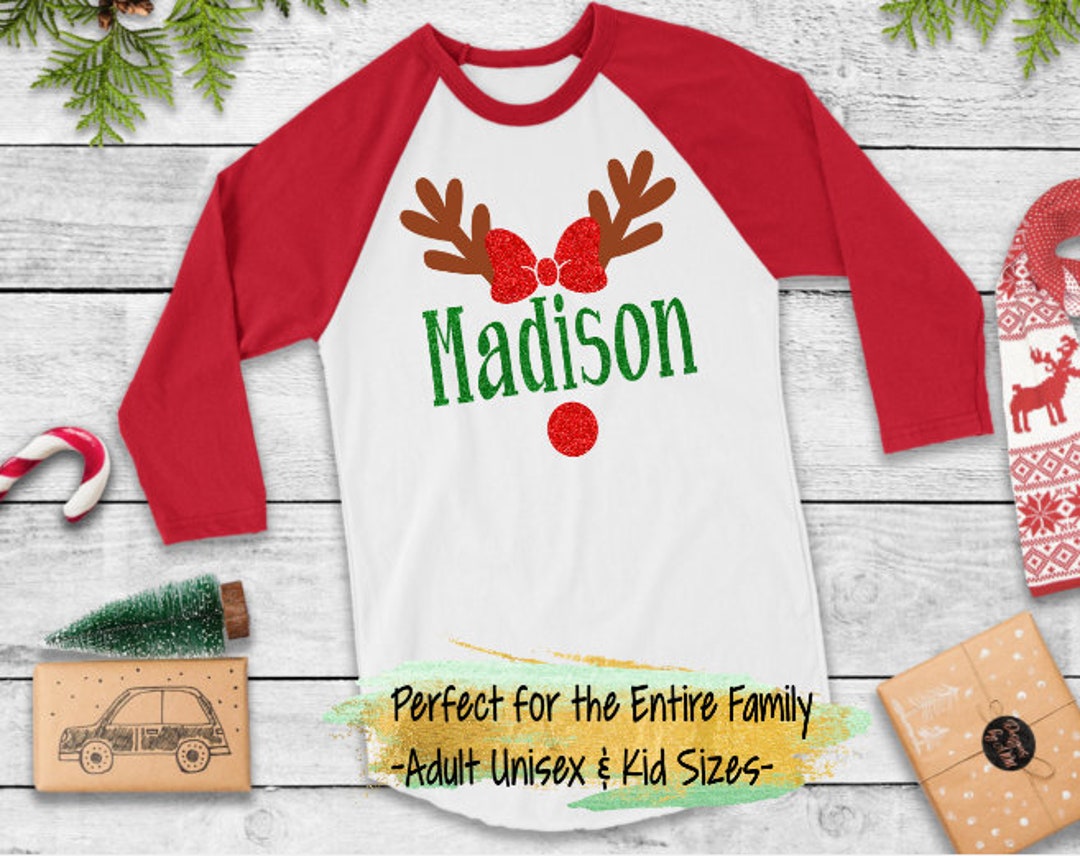 Kids Christmas Shirt-reindeer Name Raglan-personalized Christmas Shirt ...