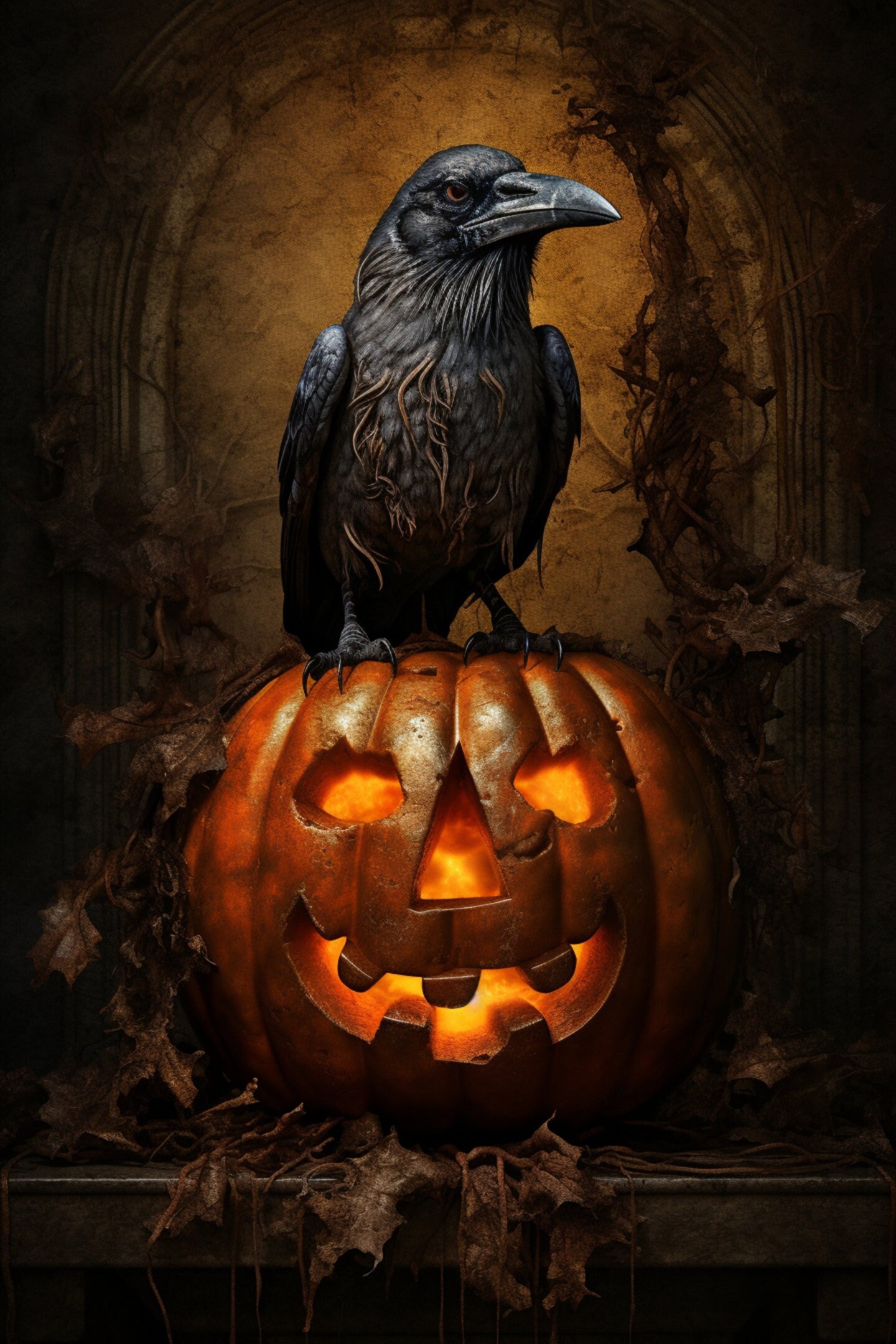Stoic Crow and Jack-o-lantern - Etsy