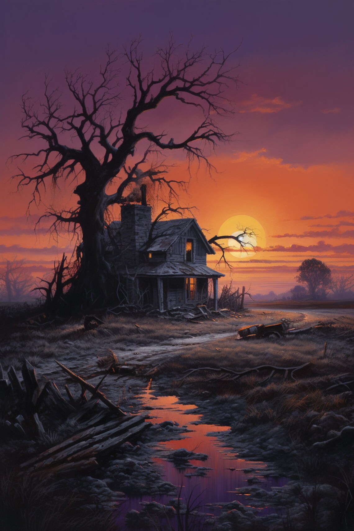 Haunted Abandoned House With Sunset 1 - Etsy