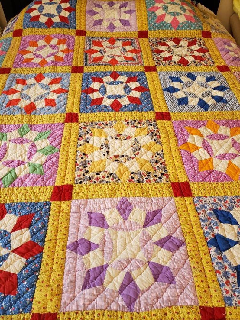 Fabulous Vintage 1930's Feedsack Friendship Ring Quilt - Etsy