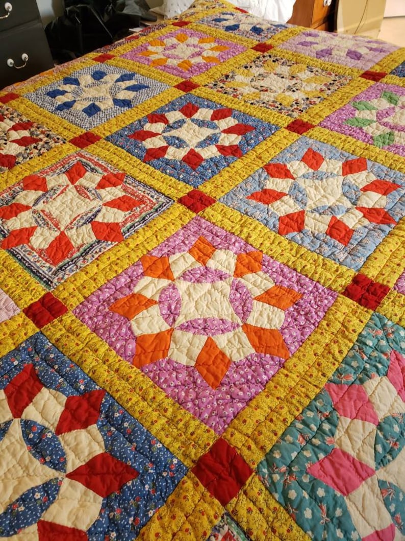 Fabulous Vintage 1930's Feedsack Friendship Ring Quilt - Etsy