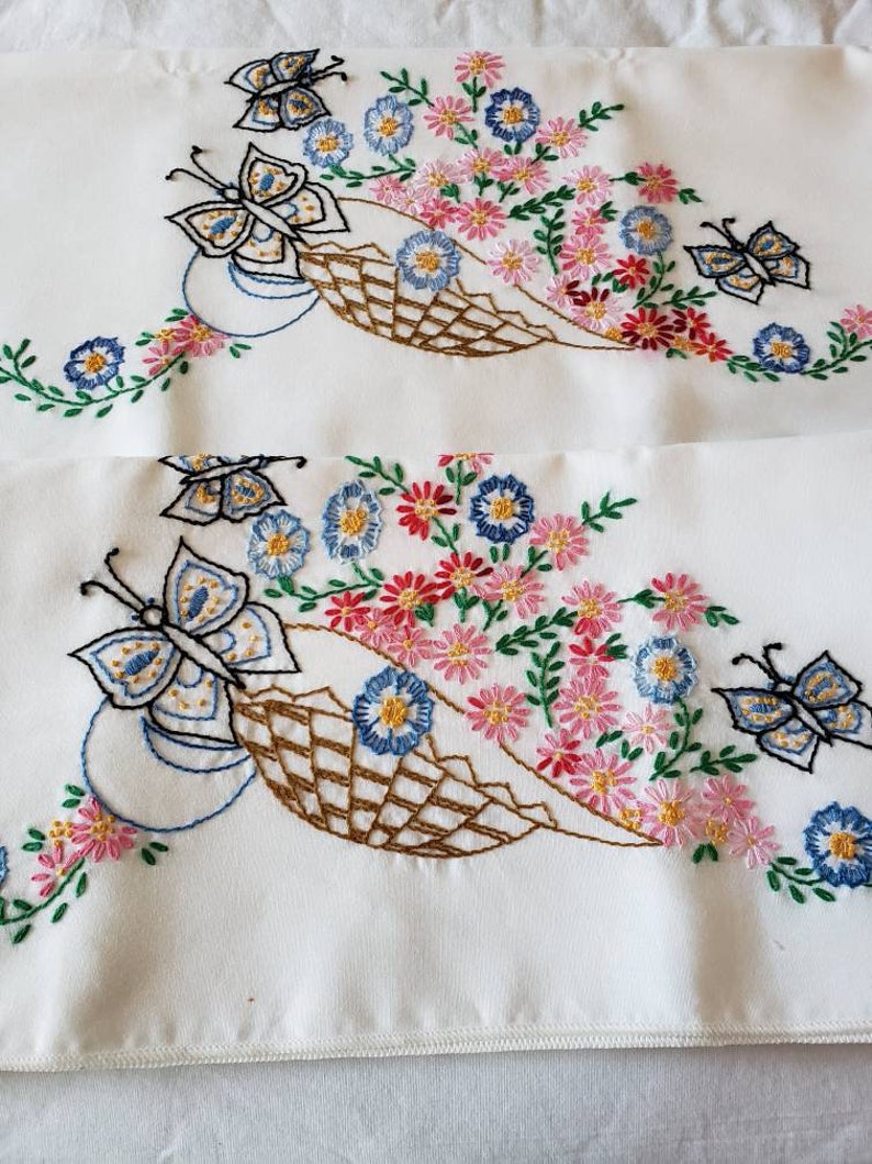 Beautiful Vintage Embroidered Pillowcases - Etsy