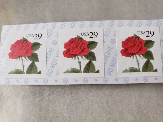 Vintage Strip of Red Rose 29 Cent Postage Stamps | Etsy