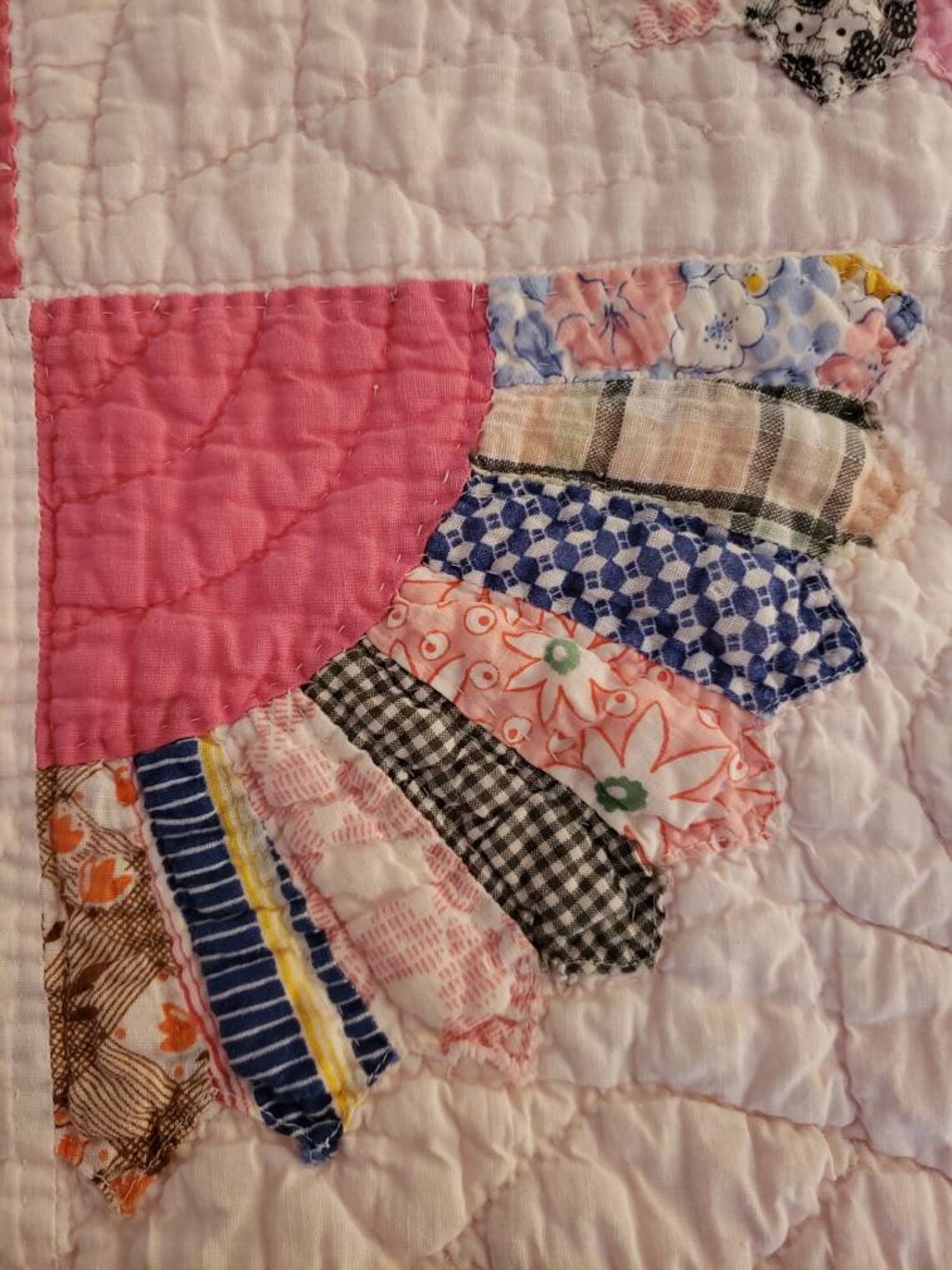 Vintage 1930's Feedsack Applique Fan Quilt - Etsy