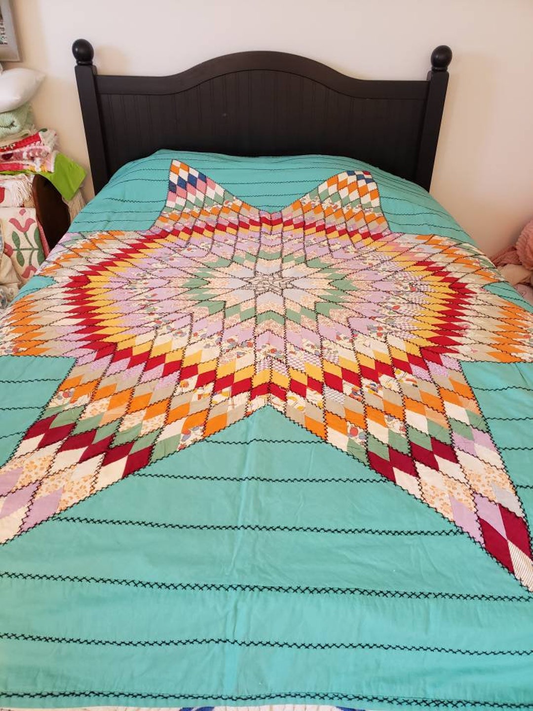 Beautiful Vintage Prairie Star Quilt With Herringbone Stitching - Etsy
