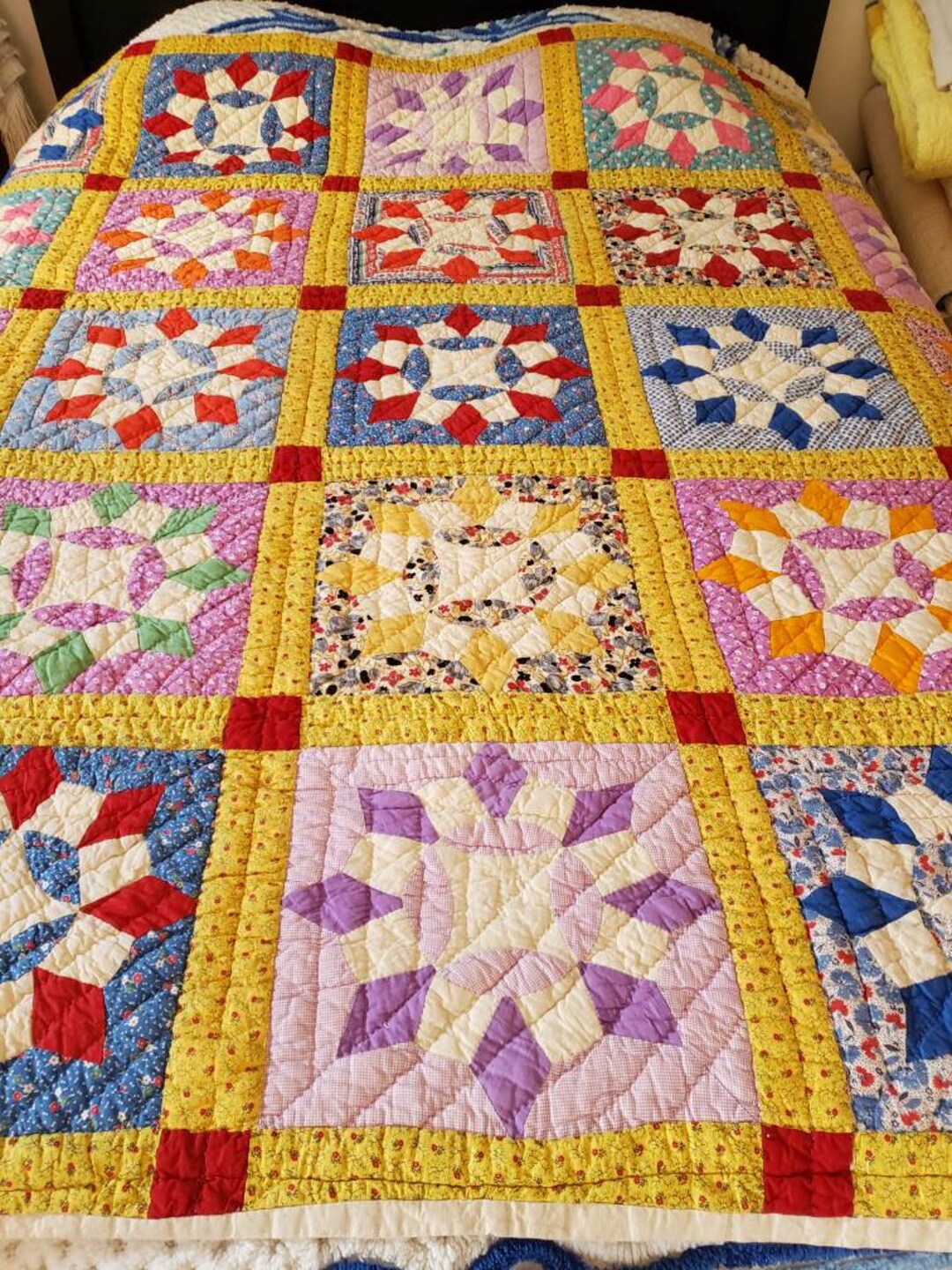 Fabulous Vintage 1930's Feedsack Friendship Ring Quilt - Etsy