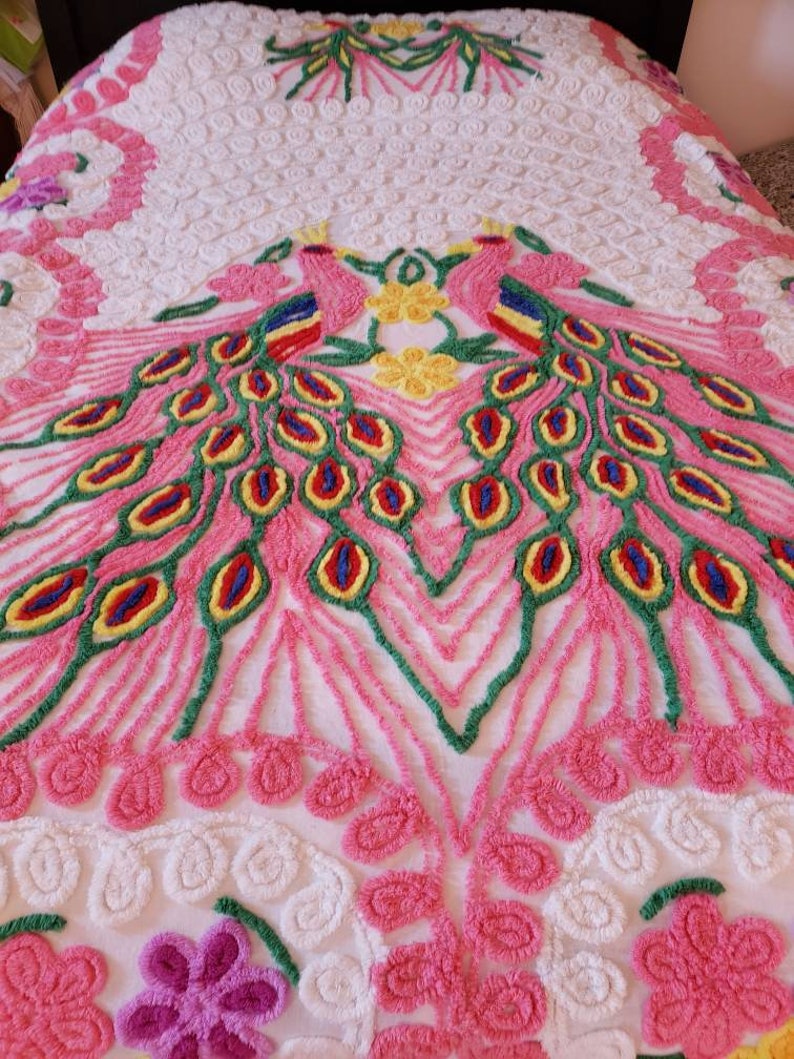 Fabulous Double Peacock Vintage Chenille Bedspread | Etsy