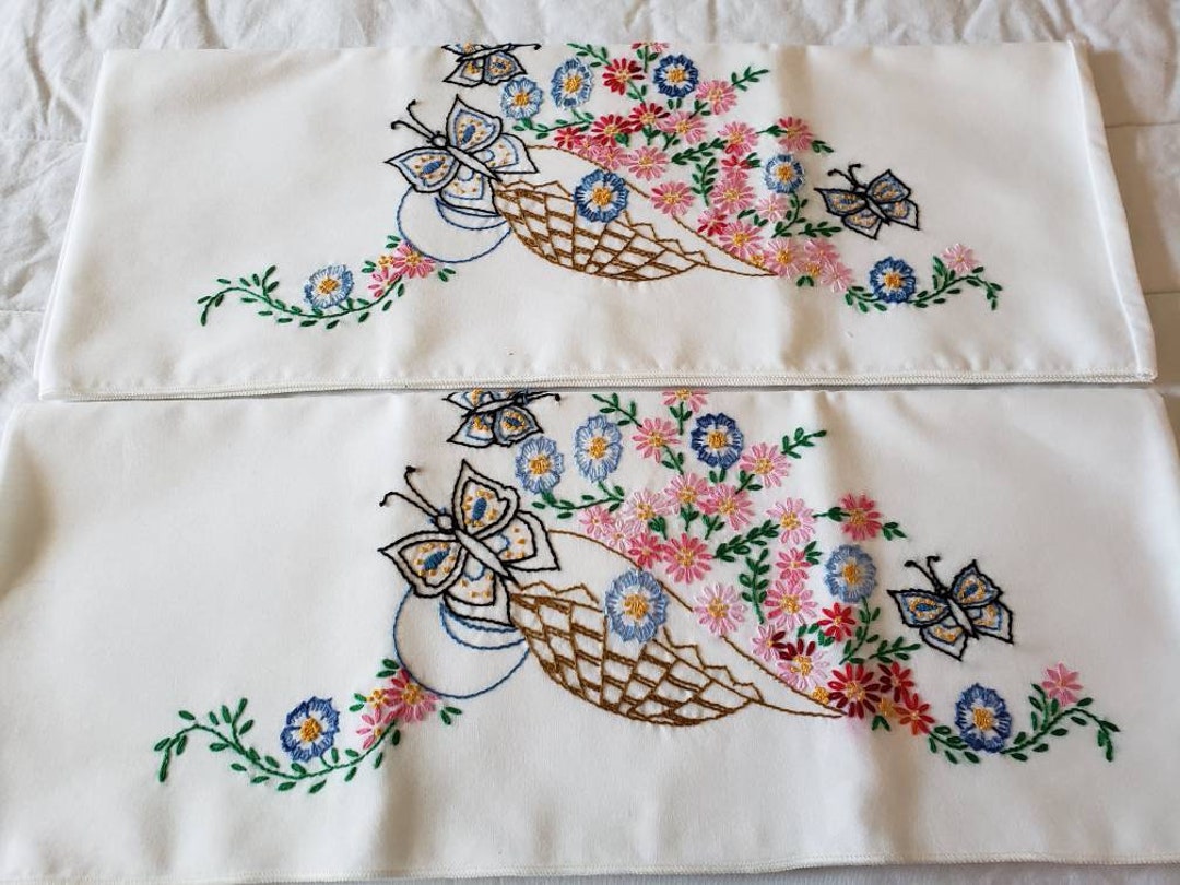 Beautiful Vintage Embroidered Pillowcases - Etsy
