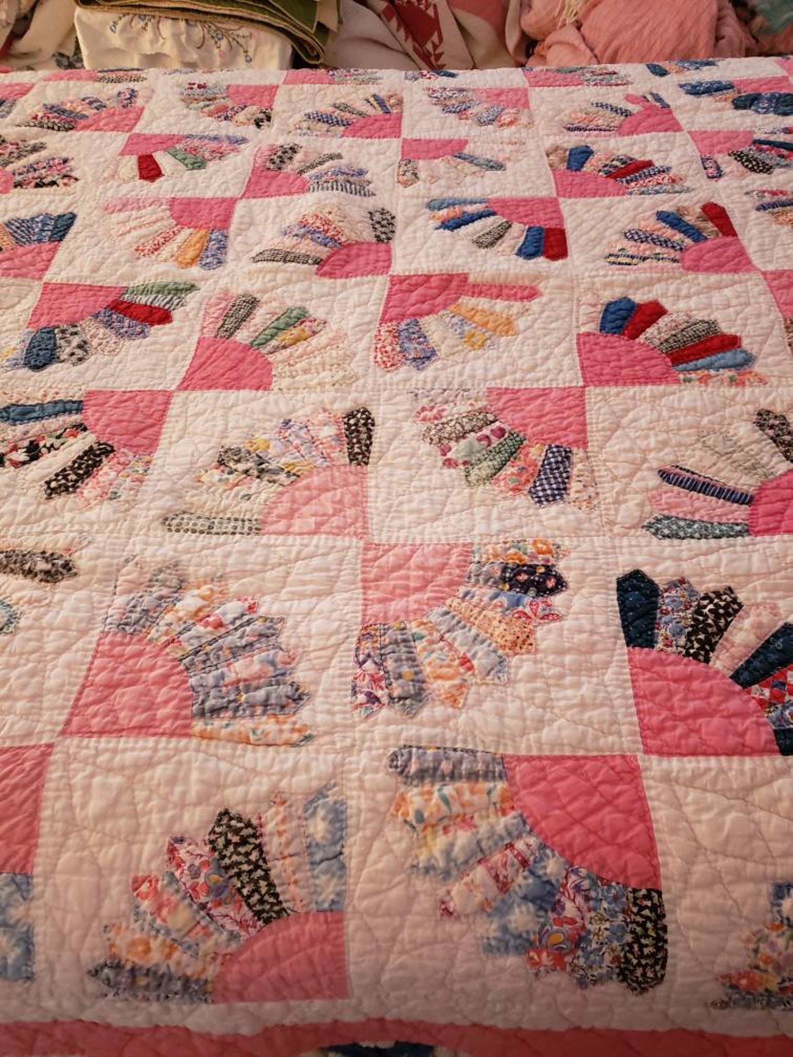 Vintage 1930's Feedsack Applique Fan Quilt - Etsy