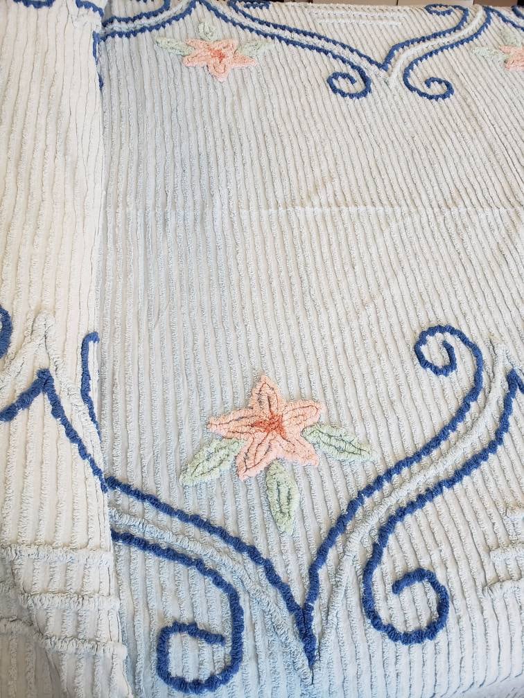 Blue Vintage Chenille Bedspread - Etsy