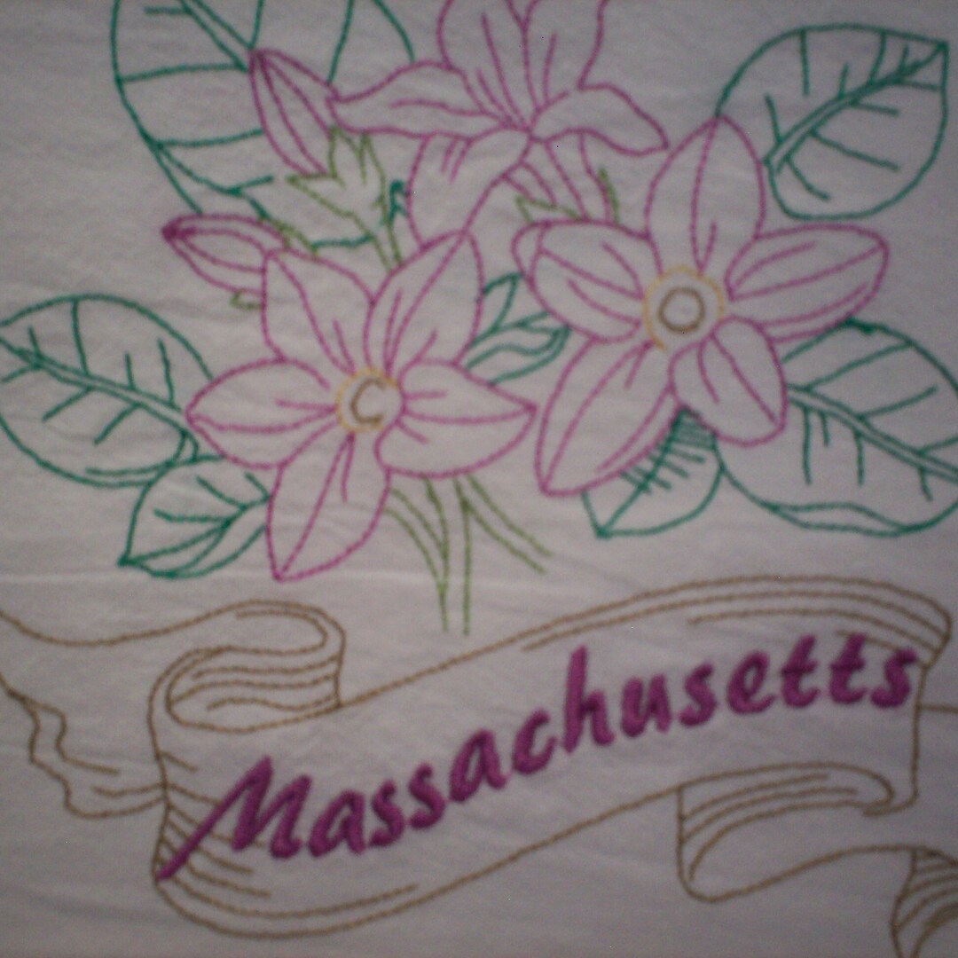 Mayflower Tea Towel, Machine Embroidered White Cotton Flour Sack Towel ...