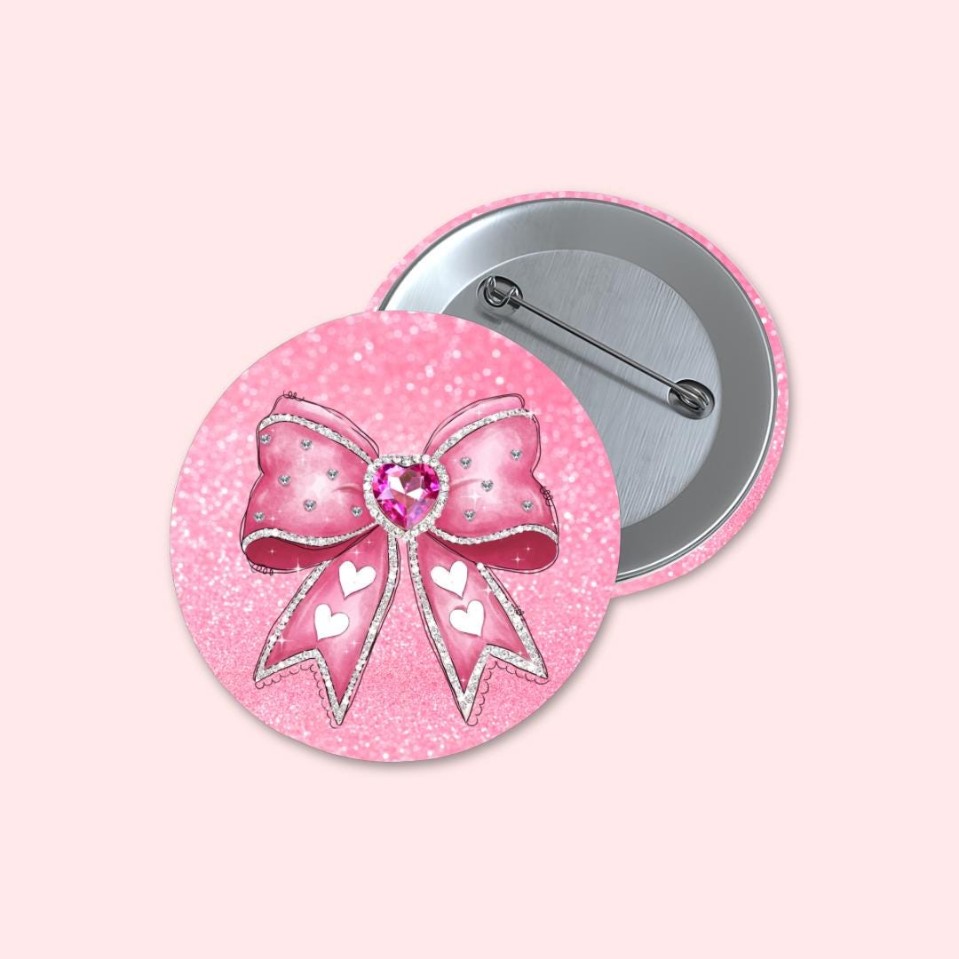 Trending Pink Bow Button Pin Valentine Pinback Badge Accessories for ...