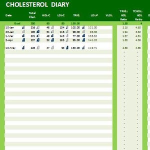 Cholesterol Diary Excel Template, Cholesterol Levels Tracker ...