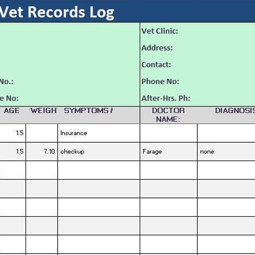 Pet Medical History Excel Template Pet Medical Log Pet - Etsy