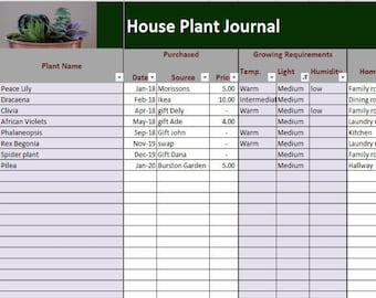 Orchid Journal - Excel and PDF Template, House Plants Log Spreadsheet ...