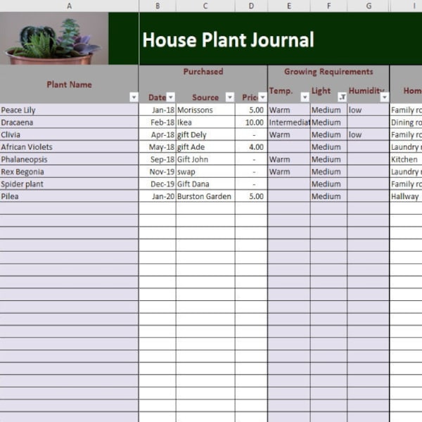 Flower Spreadsheet - Etsy