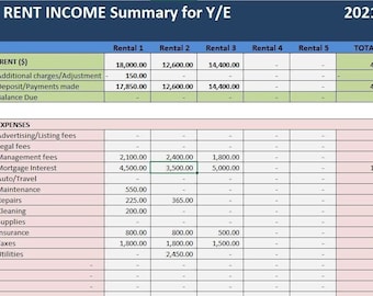 Multiple Properties Rent Income Excel Template/ up to 10 Rental ...