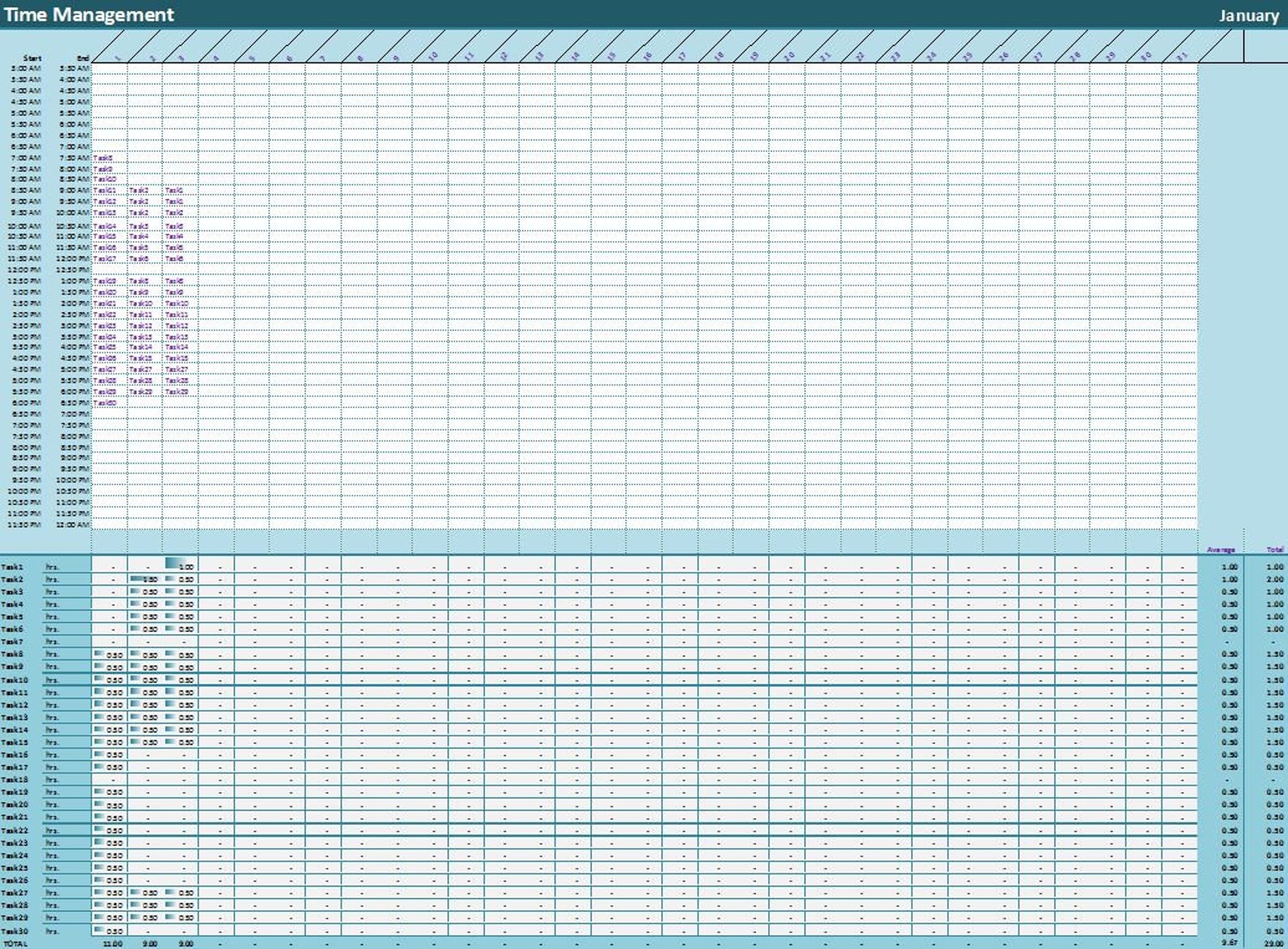 25/30 Tasks&time Tracker Excel Template, Activity Diary Spreadsheet ...