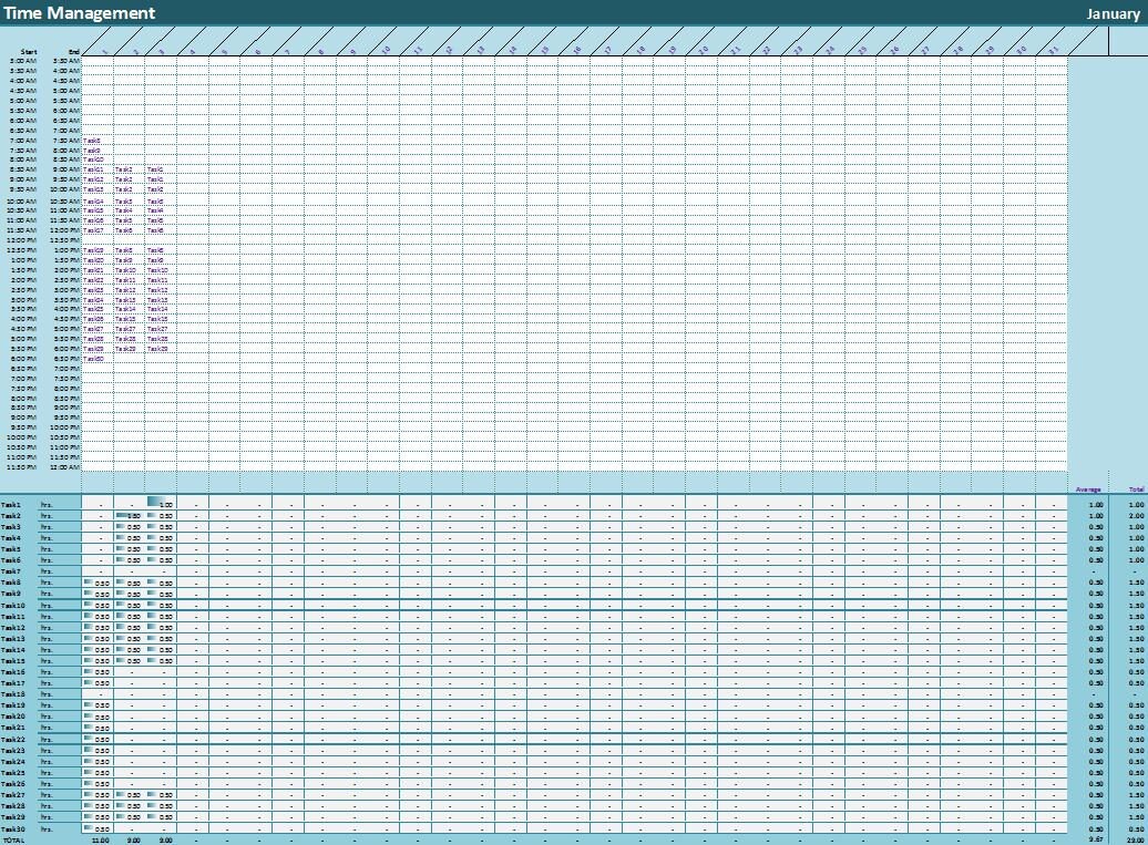 25/30 Tasks&time Tracker Excel Template, Activity Diary Spreadsheet ...