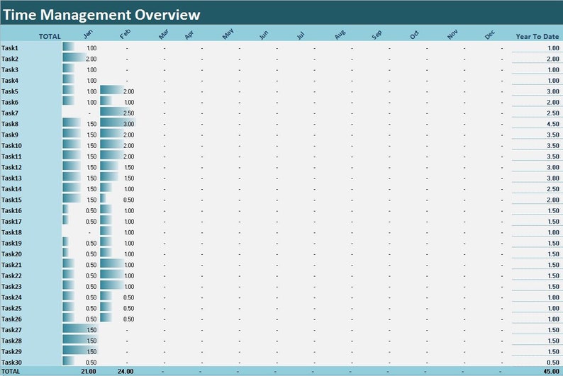 25/30 Tasks&time Tracker Excel Template, Activity Diary Spreadsheet ...