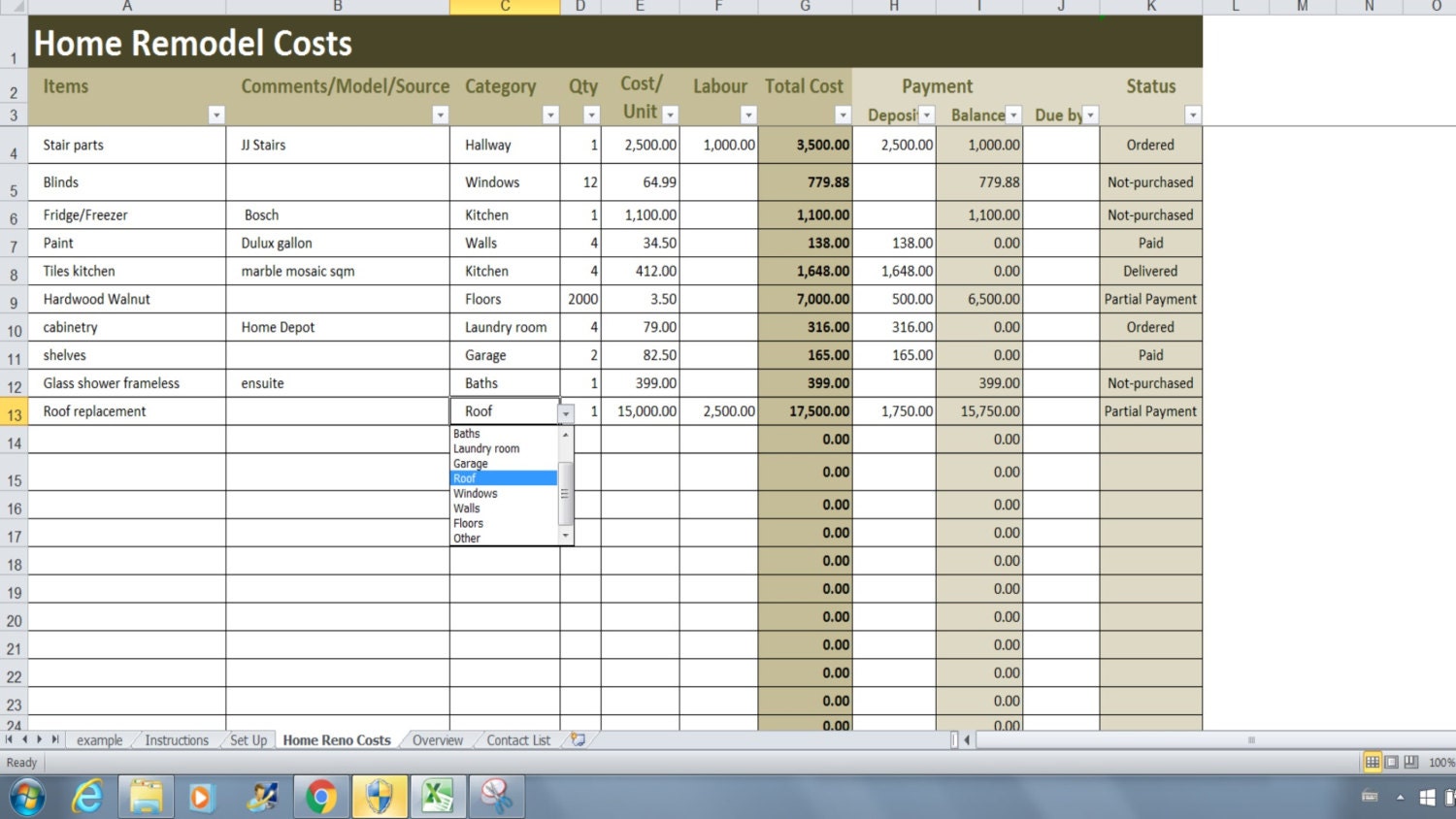 Home Renovation Costs Calculator Excel Template Remodel Cost Etsy UK