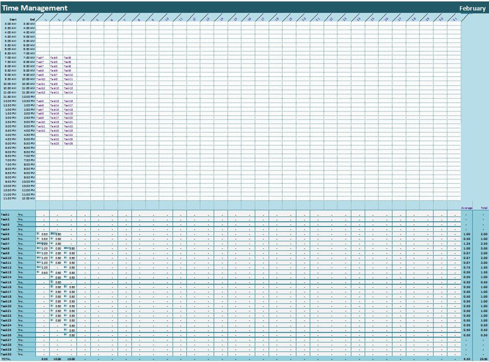 25/30 Tasks&time Tracker Excel Template, Activity Diary Spreadsheet ...
