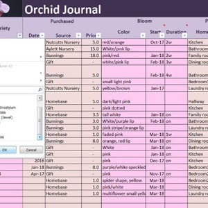 Orchid Journal - Excel and PDF Template, House Plants Log Spreadsheet ...