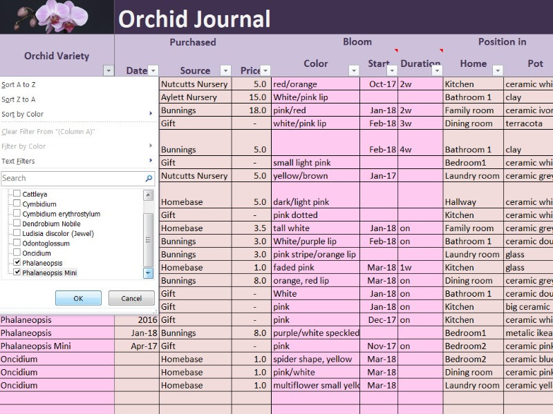 Orchid Journal - Excel and PDF Template, House Plants Log Spreadsheet ...