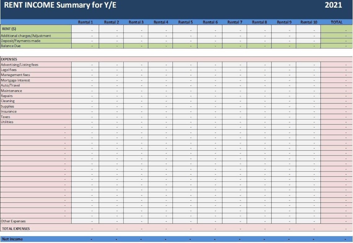 Multiple Properties Rent Income Excel Template/ up to 10 Rental ...