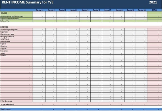 Multiple Properties Rent Income Excel Template/ up to 10 | Etsy