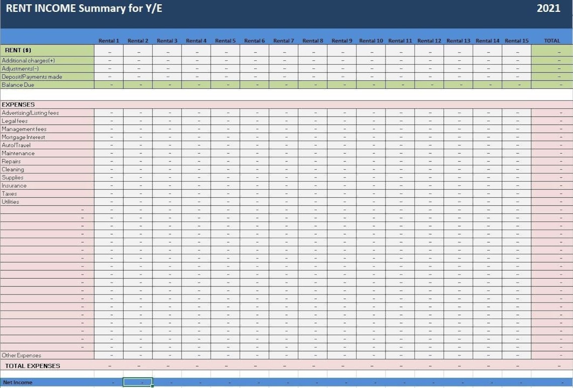 Multiple Properties Rent Income Excel Template/ 15 Rental Property ...