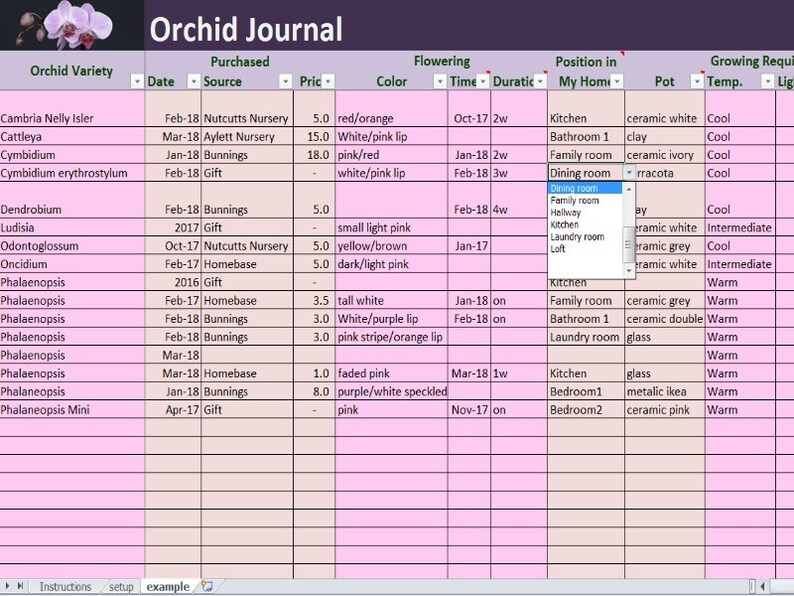 Orchid Journal - Excel and PDF Template, House Plants Log Spreadsheet ...