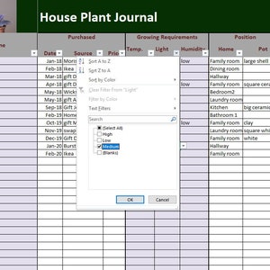 House Plants Journal - Excel and PDF Template, Plants Log Spreadsheet ...