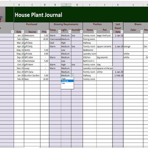 House Plants Journal - Excel and PDF Template, Plants Log Spreadsheet ...
