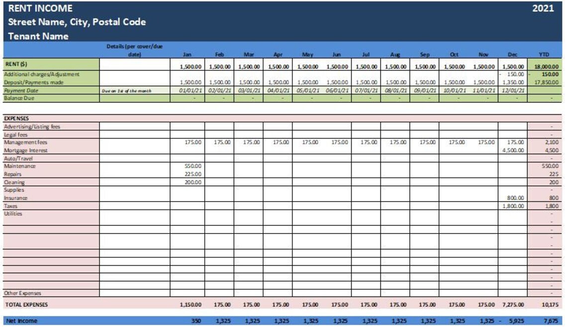 Multiple Properties Rent Income Excel Template, Expense Tracker, Tax ...