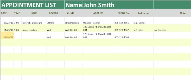 Medical History Tracker Excel Template/symptoms Diary/medical Benefits ...