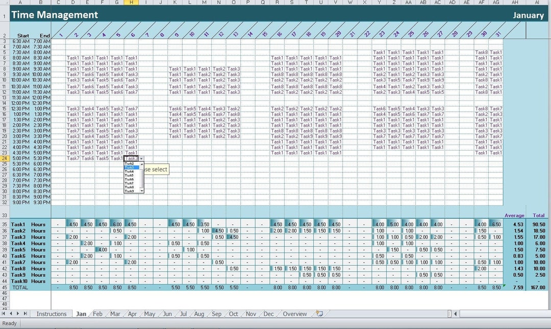 15/20 Tasks&time Tracker Excel Template, Activity Diary Spreadsheet ...