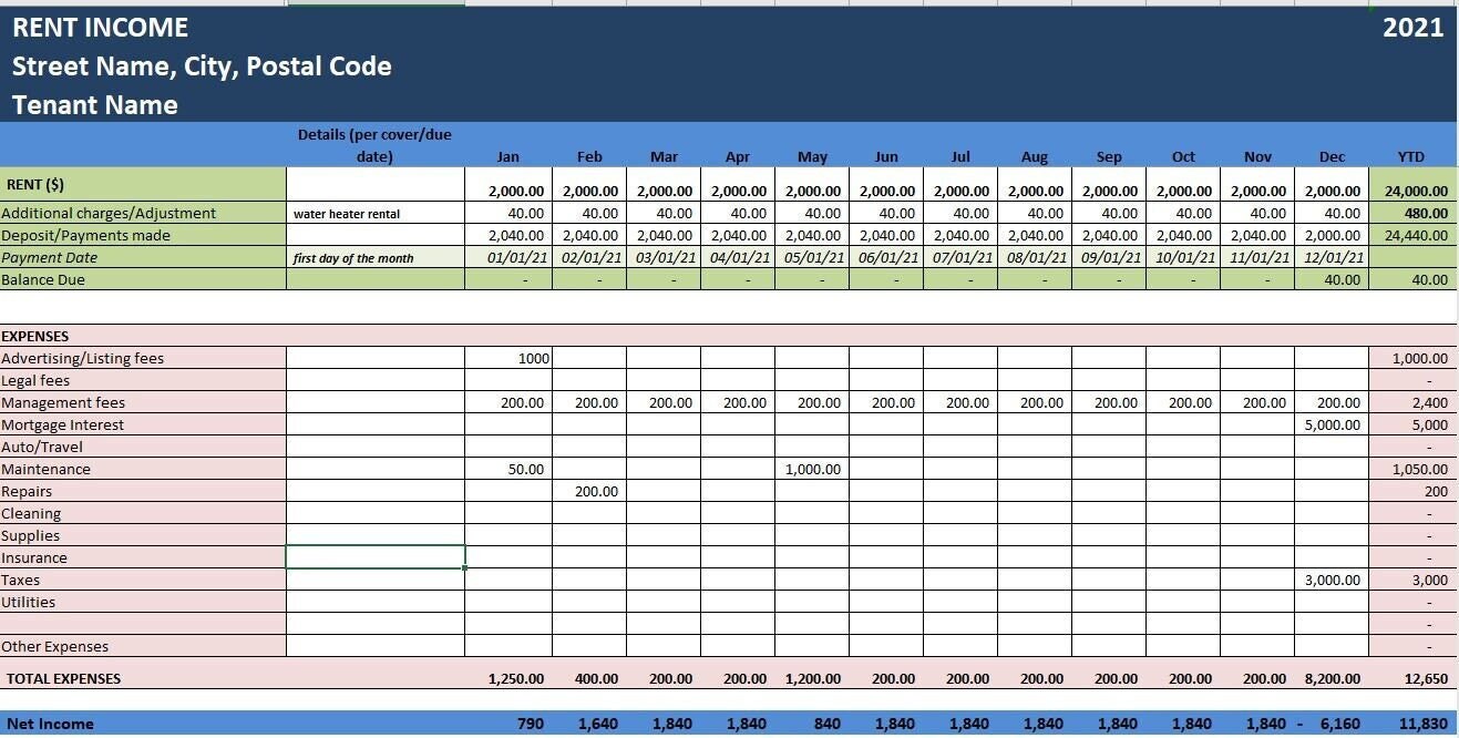 Rent Income Excel Template Online Tax File Rent Expense Etsy Ireland