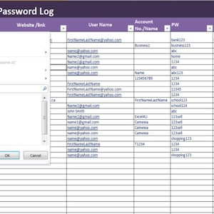 Password Log Excel and PDF Template, Password Tracker Spreadsheet ...