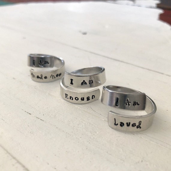 Hand Stamped Wrap Ring / Word Ring / Aluminum | Etsy