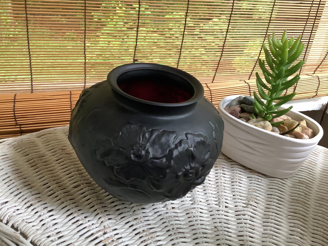 Tiffin Black Satin Amethyst Pot, Planter, 7x 5 Inches, See Description ...