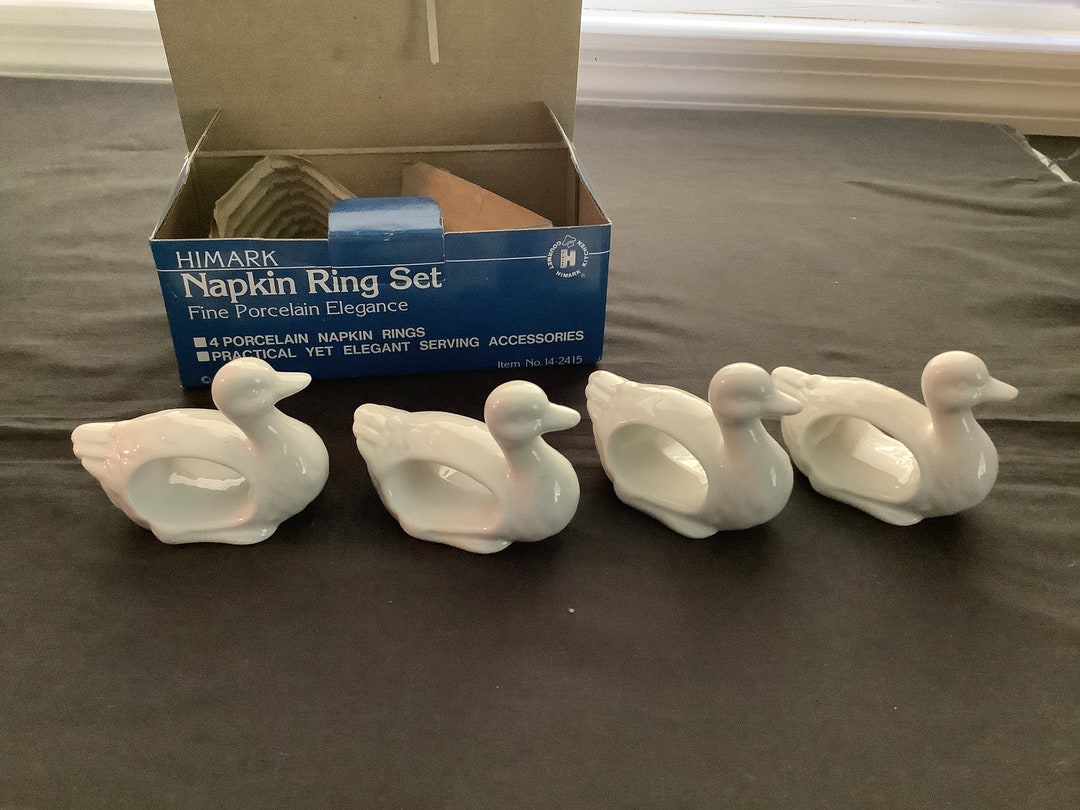 Napkin Rings Ceramic, White Ducks, Set of 4, Original Box, Vintage ...