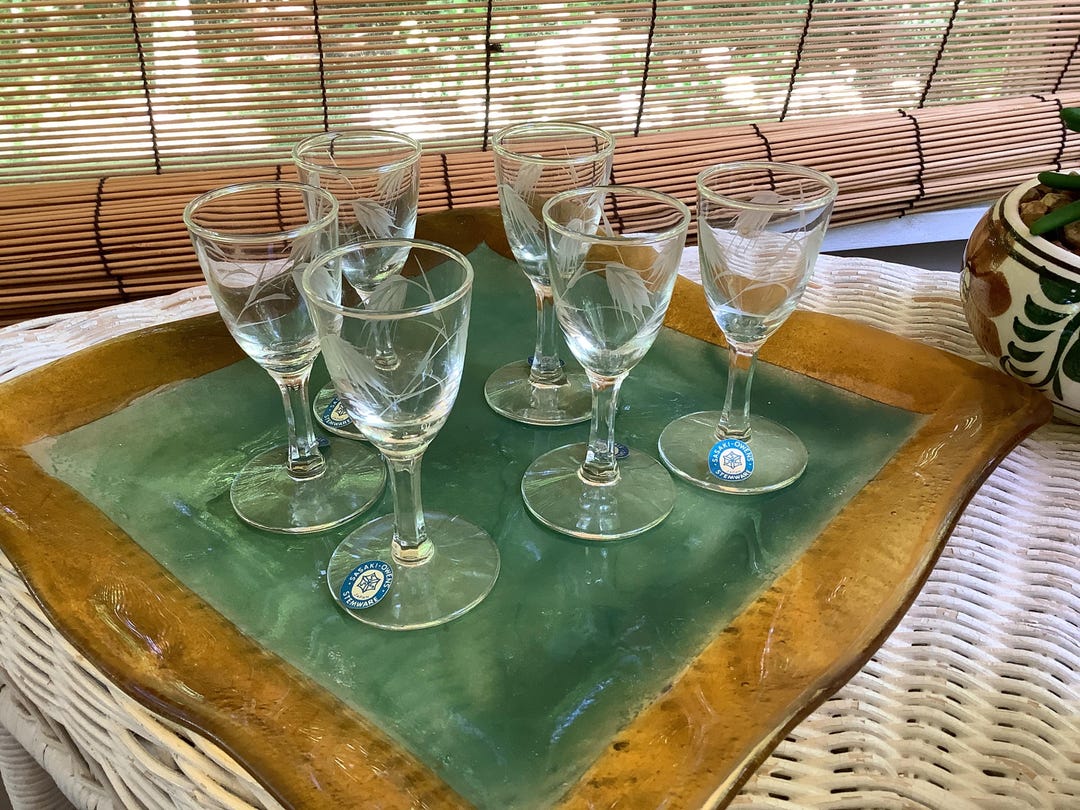 Sasaki Owens Liqueur Stemware, 6 Glasses, Wheat Design, Original Box ...