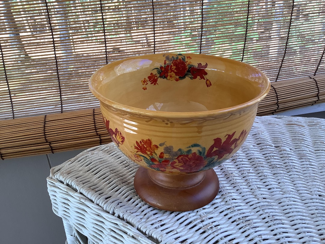 Vintage FTD Floral Ceramic Planter With Wood Base - Etsy