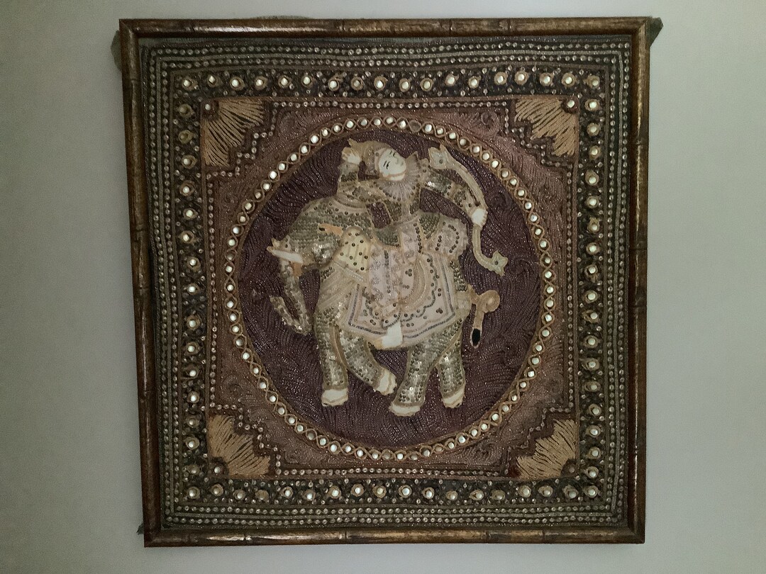 Kalaga Burmese Tapestry Elephant 20 X20 Inches, Sequins and Stone ...