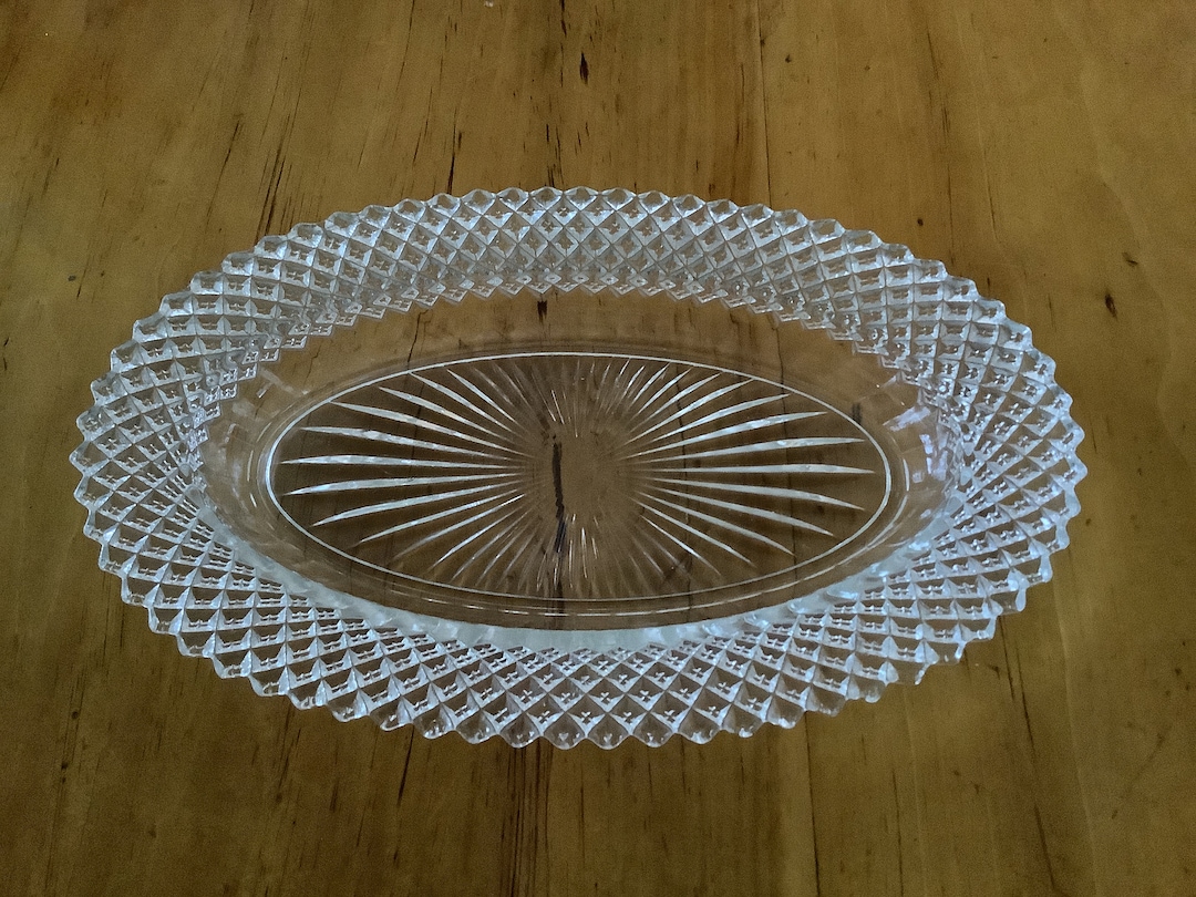Miss America Relish Dish, Clear Glass , Cut Diamond Design, 10 1/2 Inch ...