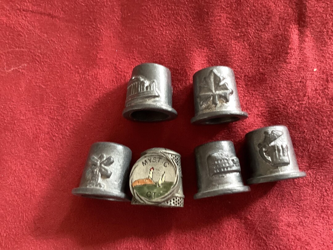 Pewter Thimbles, Group of 6, Example Keg and Stein, Windmill, Mystic ...