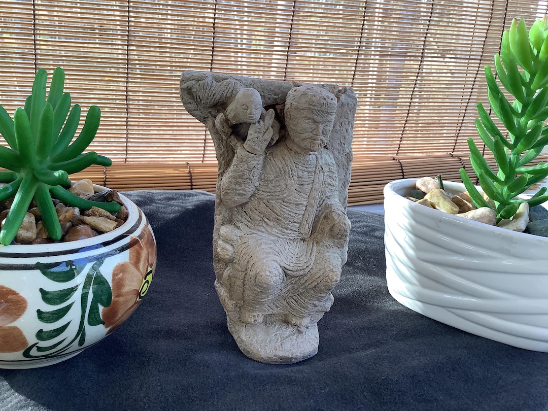 Primitive Clay Sculpture, 6 Inch Tall, Sitting Man With Child on ...