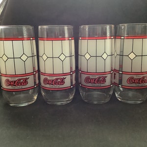 Coca Cola Stain Glass Glasses, 16 Ounce, Red, Black Print, Clear Glass ...